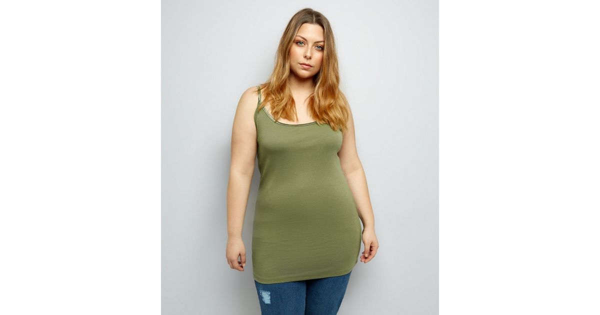 Curves Khaki Scoop Neck Shoestring Vest | New Look