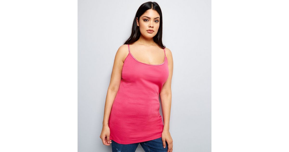Curves Pink Scoop Neck Shoestring Vest | New Look