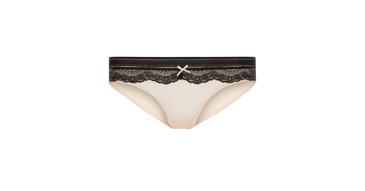 White Contrast Lace Trim Brazilian Briefs | New Look