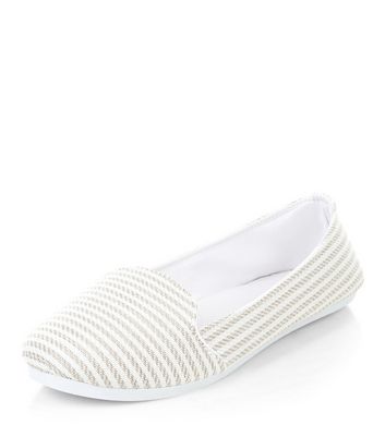 Grey Stripe Slip On Plimsolls | New Look