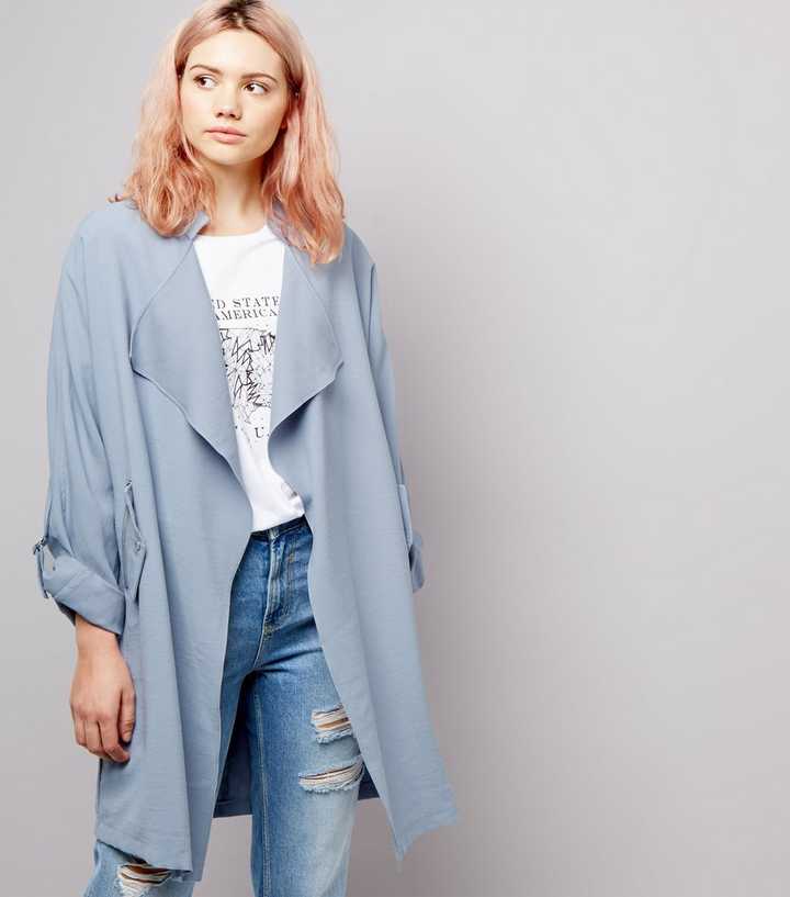 Pale Blue Waterfall Duster Coat | New Look