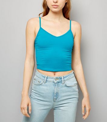 Turquoise V Neck Cropped Cami Top | New Look