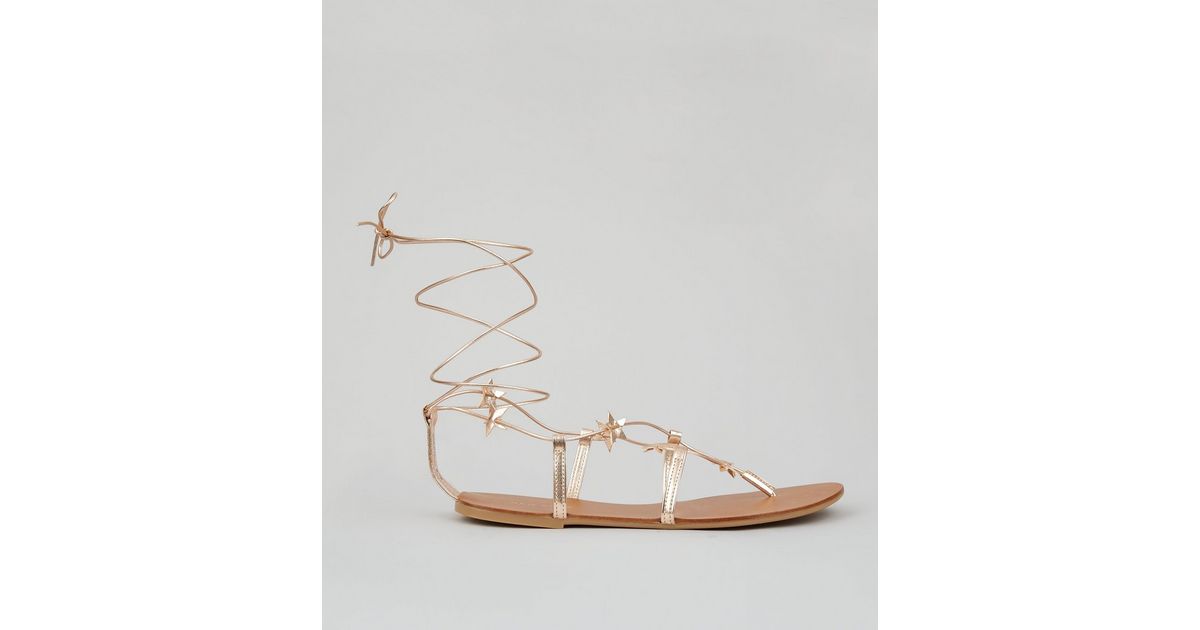Rose Gold Star Strap Ghillie Sandals | New Look