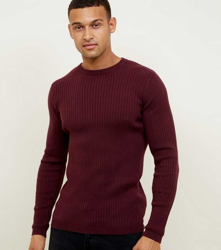 Plum Ribbed Muscle Fit Jumper | New Look