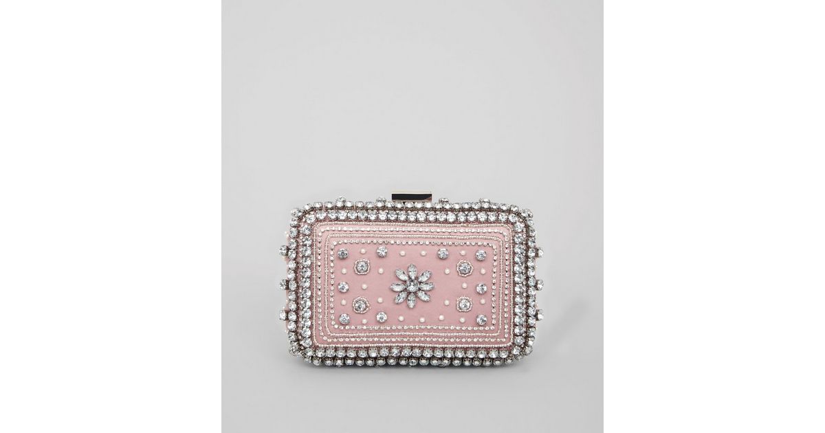 Pink Diamante Embellished Clutch Bag | New Look