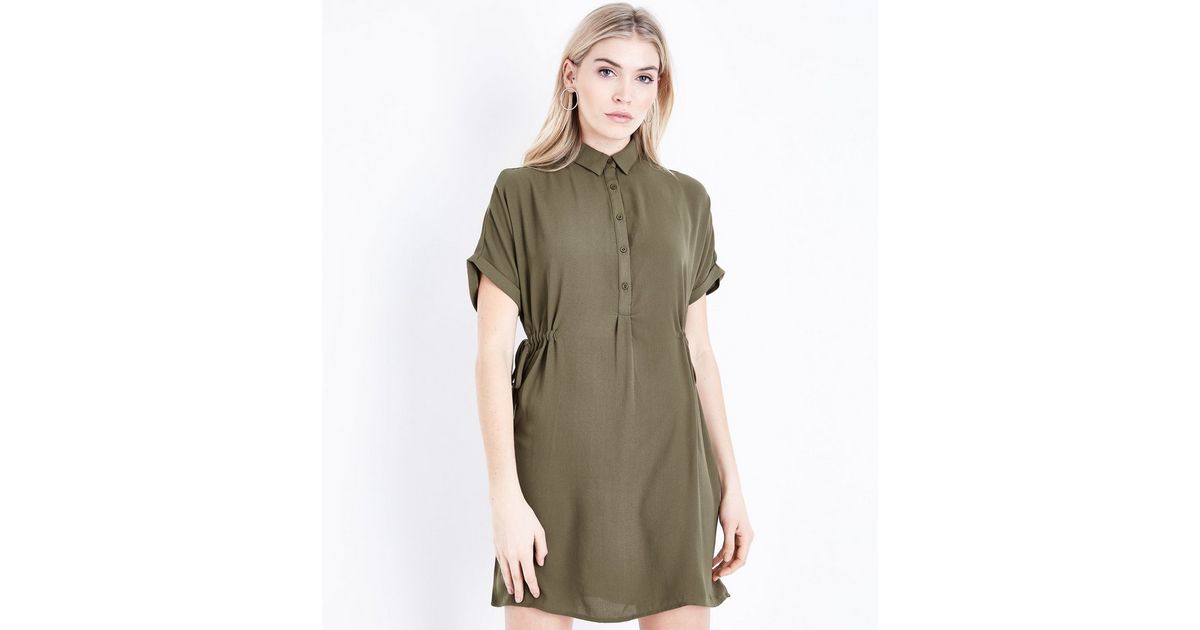 Khaki Drawstring Side Shirt Dress | New Look