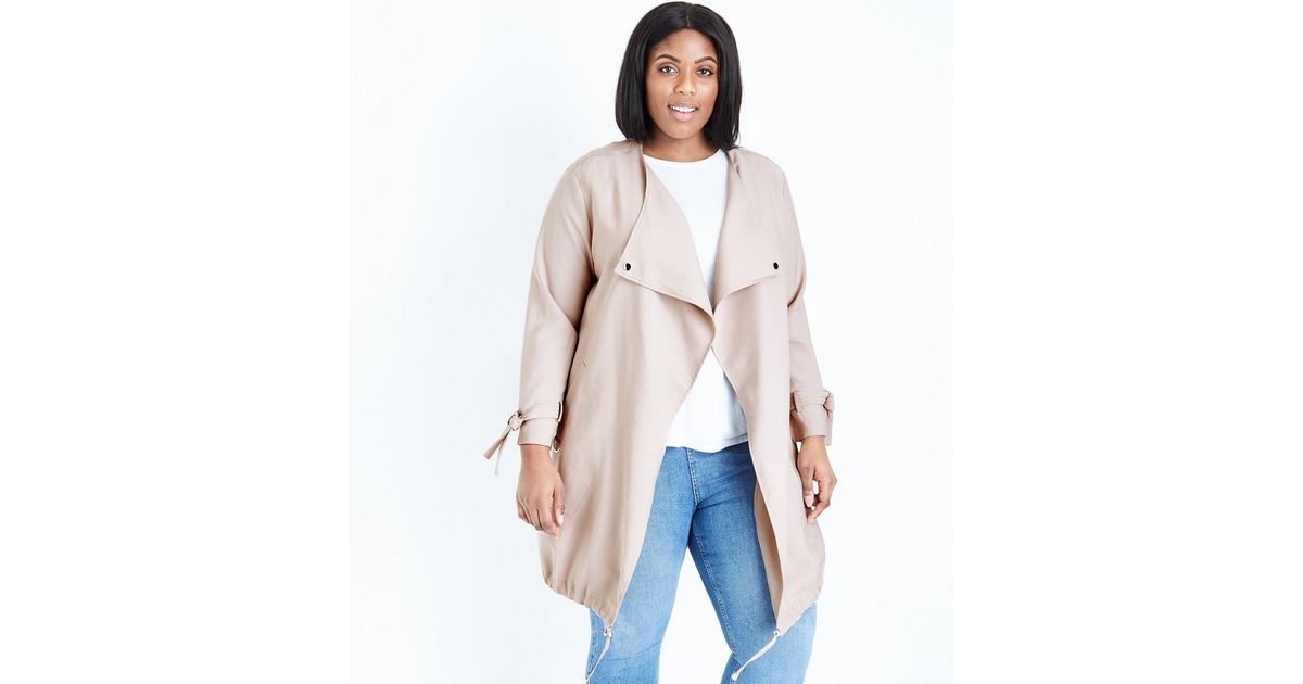 Curves Pale Pink Waterfall Collar Duster Jacket | New Look