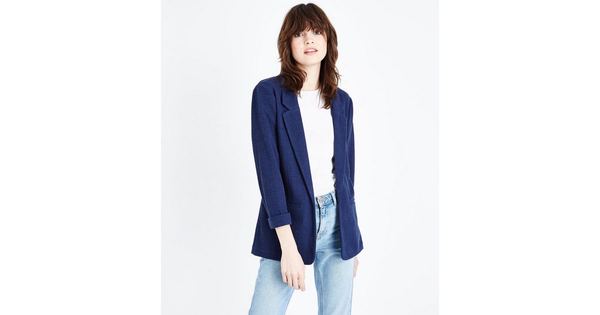 Navy Crosshatch Blazer | New Look
