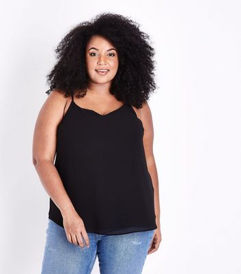 Curves Black Strappy Back Cami Top | New Look