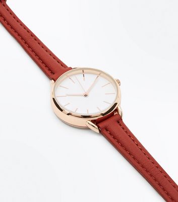 Rust Skinny Strap Curve Shoulder Watch | New Look