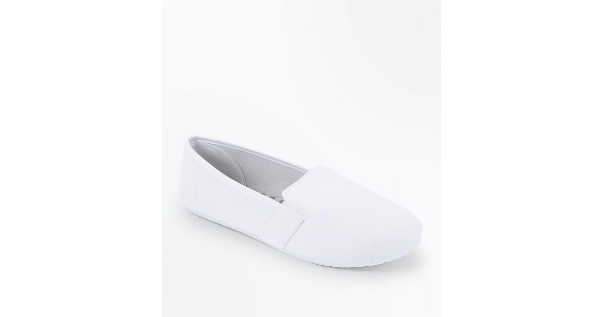 White Canvas Slip On Plimsolls | New Look