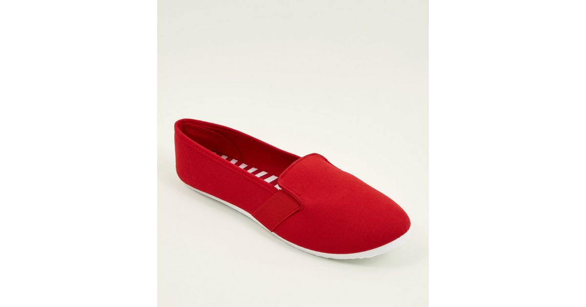 Red Canvas Slip On Plimsolls | New Look