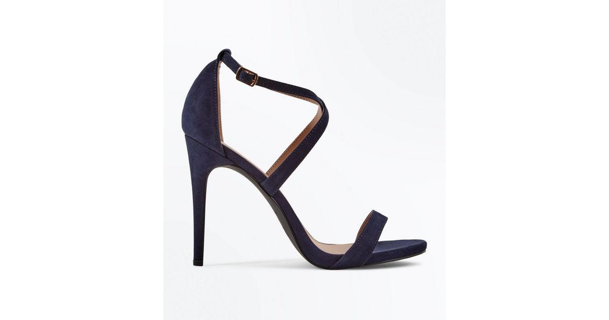 Navy Suedette Strappy Stiletto Heel Sandals | New Look