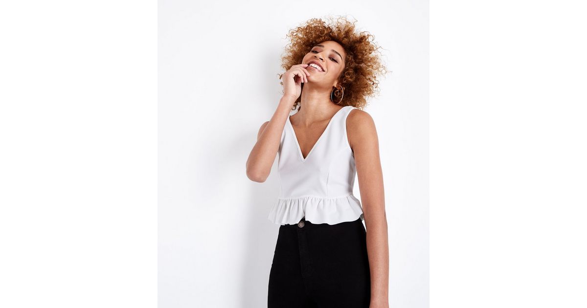 Cream Scuba Peplum Hem Crop Top | New Look