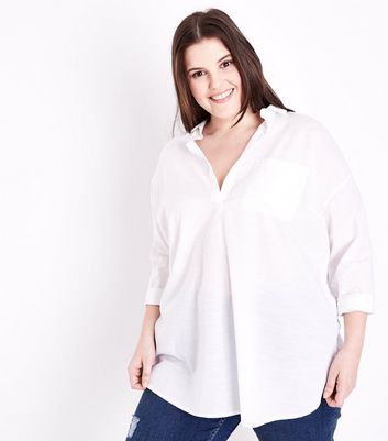 Curves White Woven Cotton Overhead Shirt | New Look