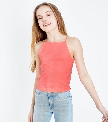 Girls Coral High Neck Cami Top New Look