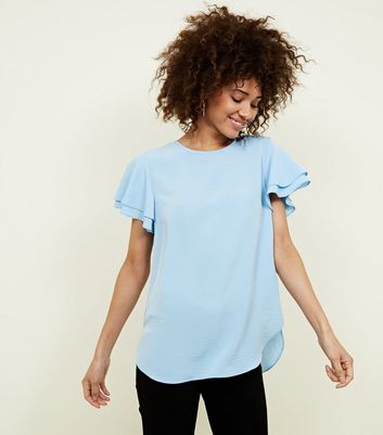 Pale Blue Tiered Sleeve Step Hem Top | New Look