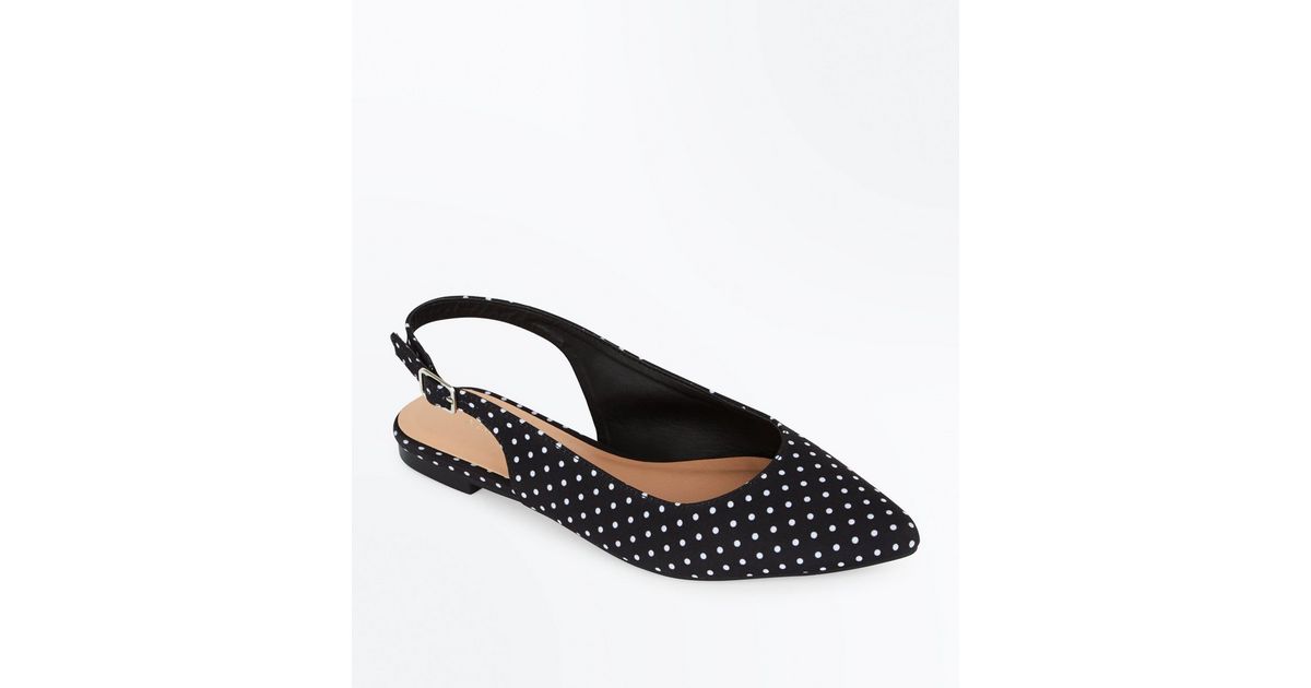 Black Canvas Polka Dot Pointed Slingbacks | New Look