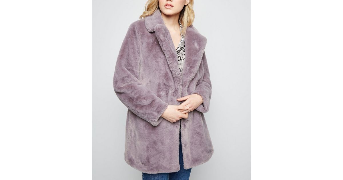 Lilac Faux Fur Longline Coat | New Look