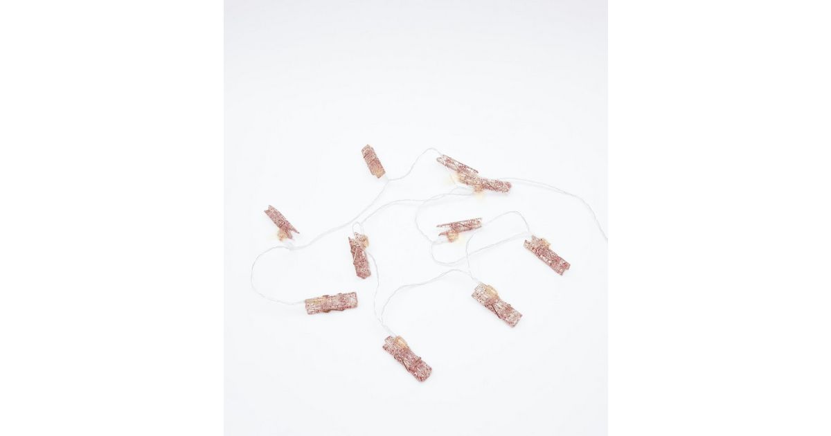 Pale Pink Glitter Peg String Lights | New Look