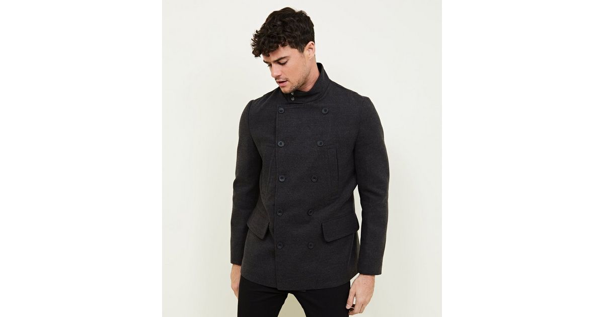 Dark Grey Double Breasted Military Coat | New Look