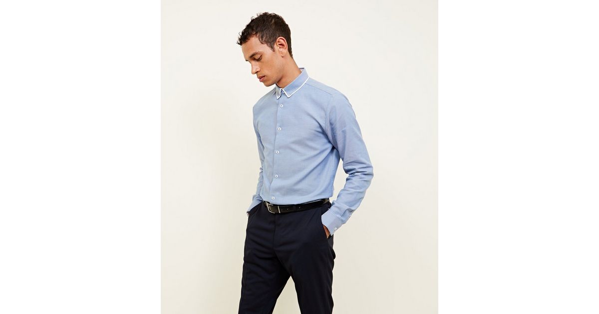 Navy Textured Double Collared Shirt | New Look