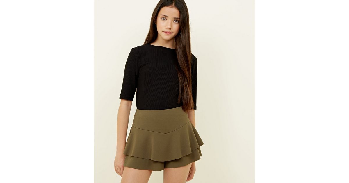 Girls Khaki Frill Skort | New Look
