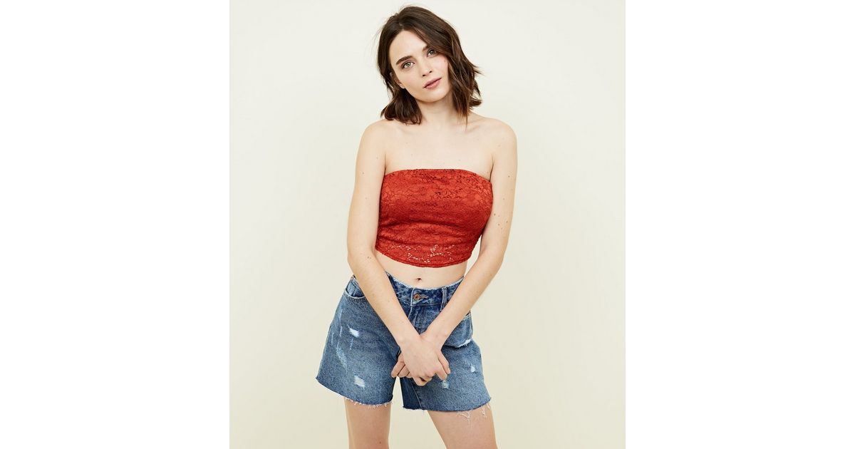 Rust Lace Bandeau Top | New Look