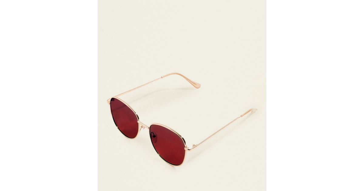 Rose Gold Red Tinted Lense Sunglasses New Look