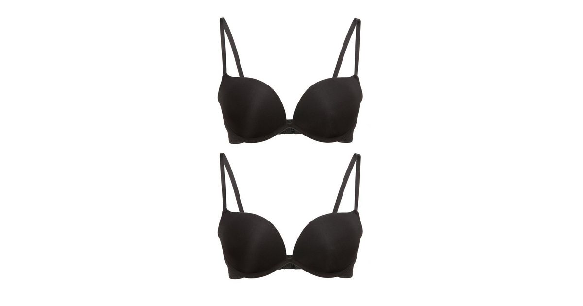 2 Pack Black Push-Up Bras | New Look