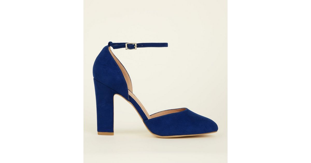 Wide Fit Bright Blue Suedette Block Heels | New Look