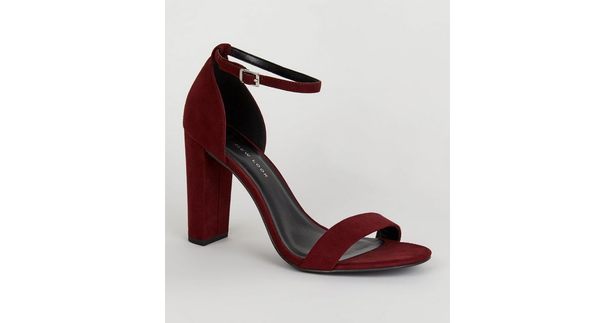 Wide Fit Dark Red Suedette Block Heels | New Look