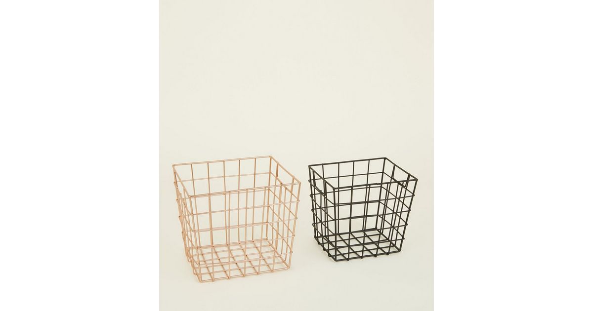 2 Pack Black and Rose Gold Wire Storage Boxes | New Look