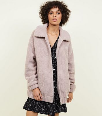 Lilac Faux Teddy Fur Bomber Jacket | New Look
