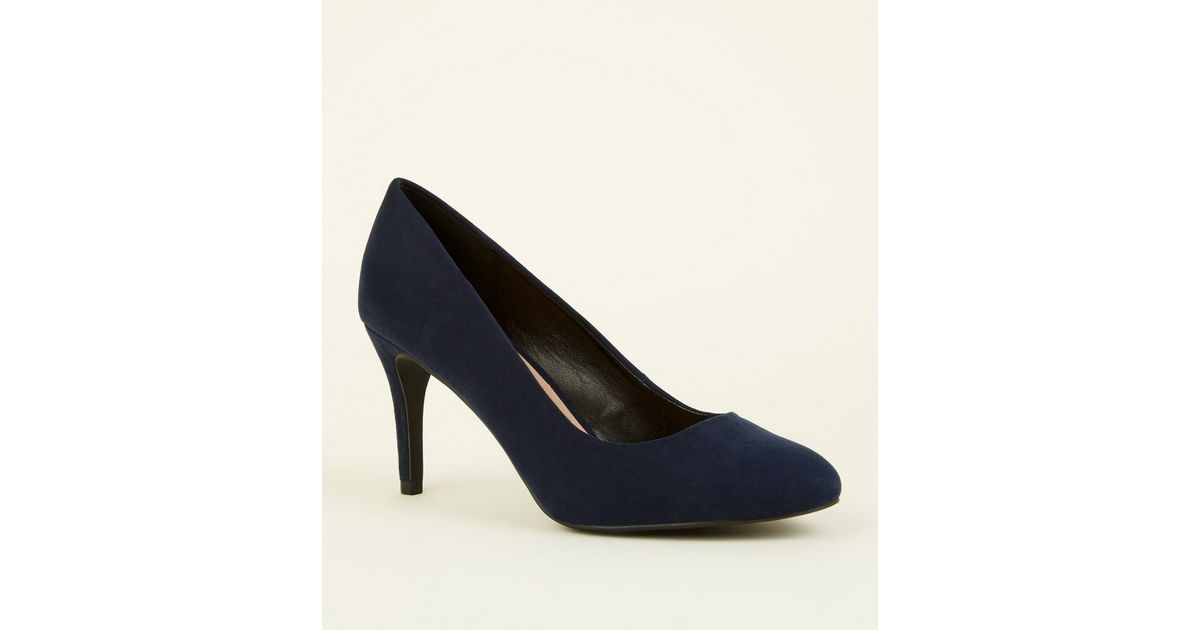 Navy Suedette Stiletto Court Shoes | New Look