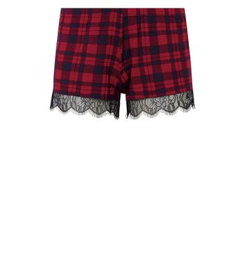 Red Check Lace Trim Pyjama Shorts | New Look