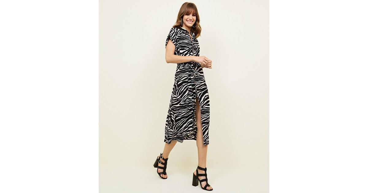 Black Zebra Print Midi Shirt Dress | New Look