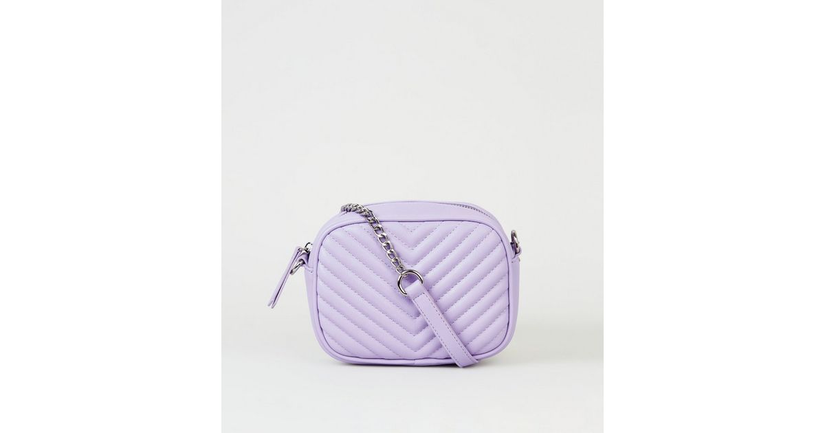 Lilac Chevron Quilted Camera Bag | New Look