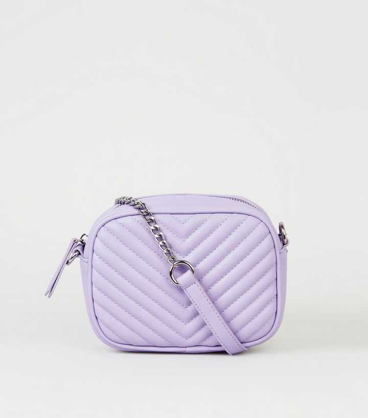 Lilac Chevron Quilted Camera Bag | New Look