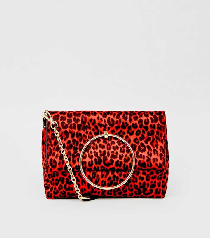 Red Leopard Print Ring Handle Bag | New Look