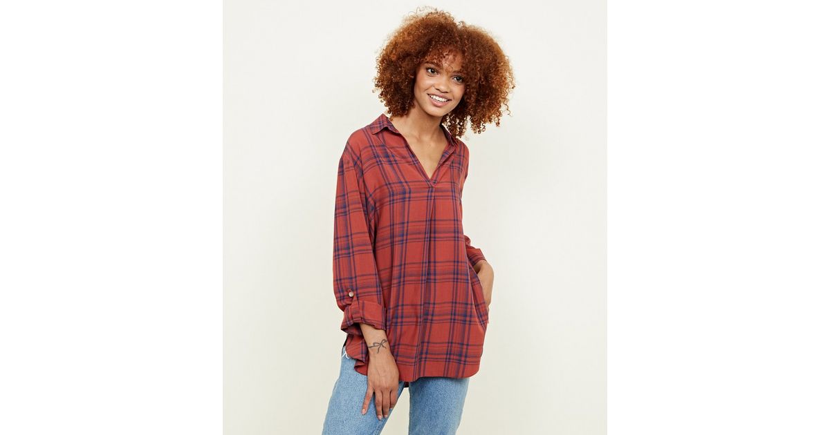 Rust Grid Check Overhead Shirt | New Look