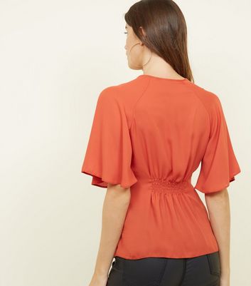 Orange Twist Wrap Front Top | New Look