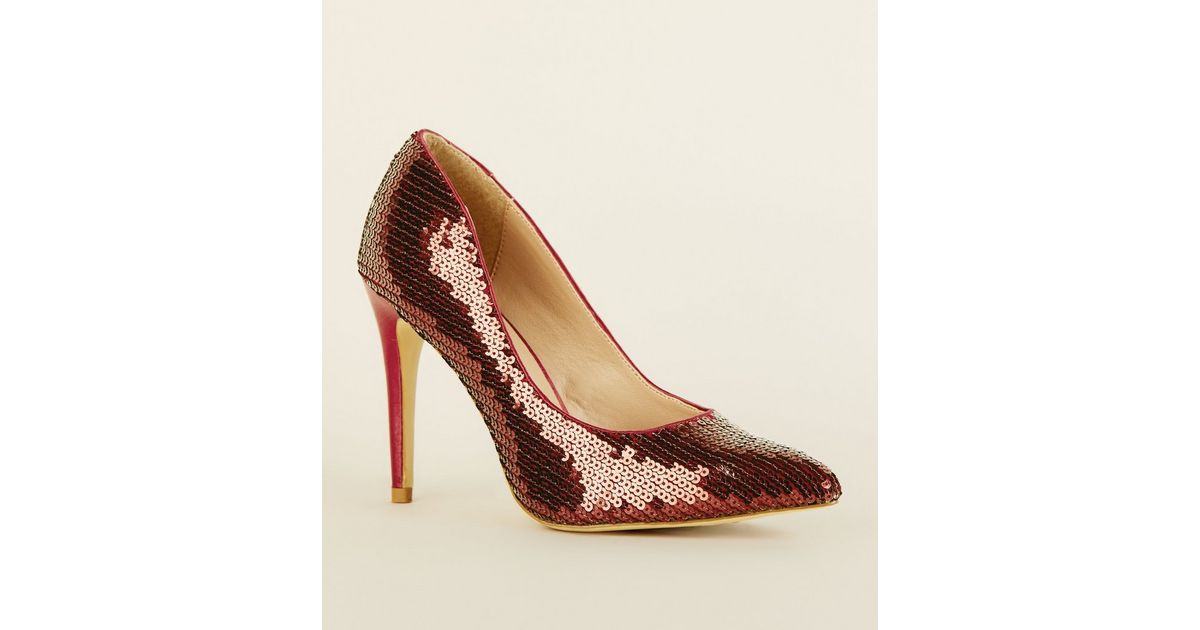 Rust Sequin Pointed Stiletto Court Shoes | New Look