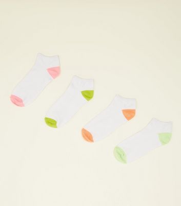 4 Pack White and Neon Ankle Socks | New Look