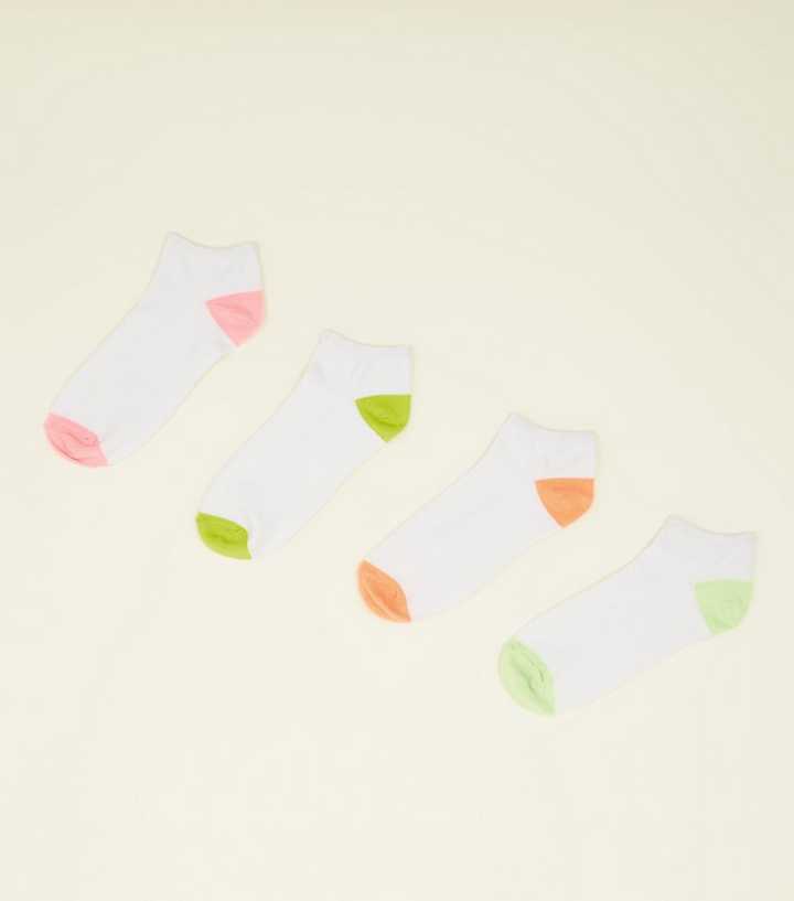 4 Pack White and Neon Ankle Socks | New Look