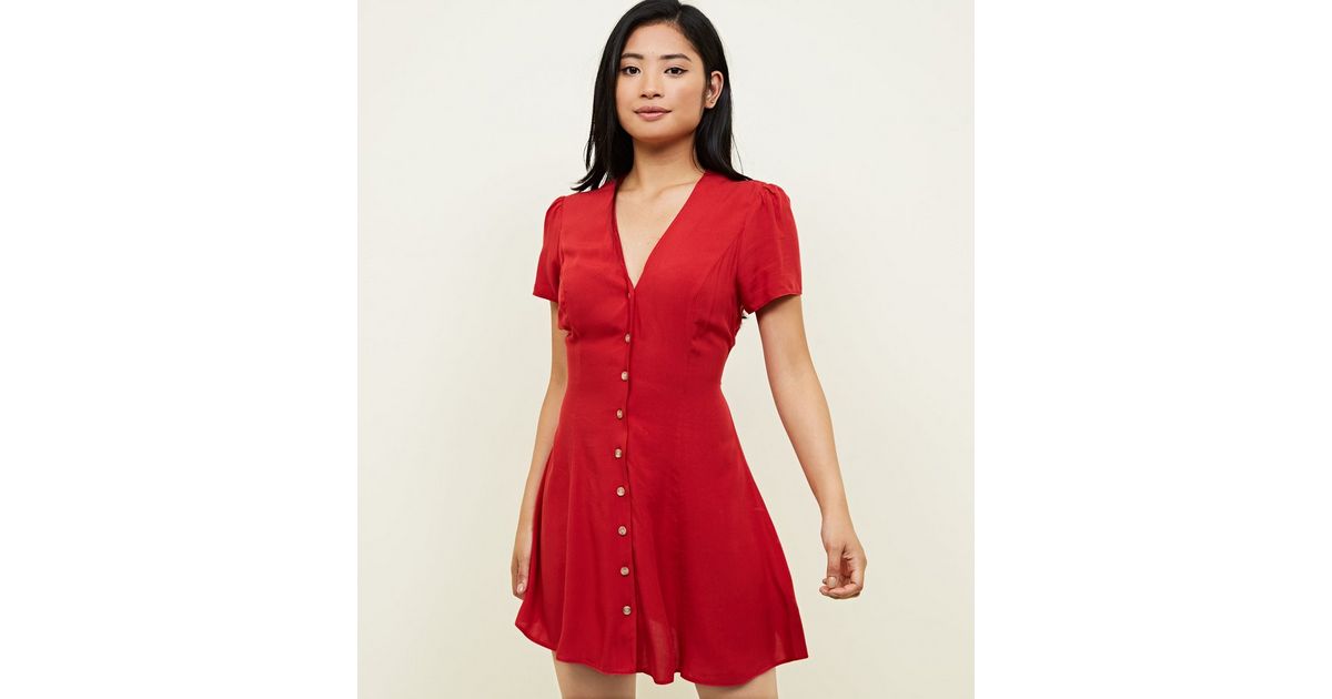Petite Red Through Tea Dress | New Look