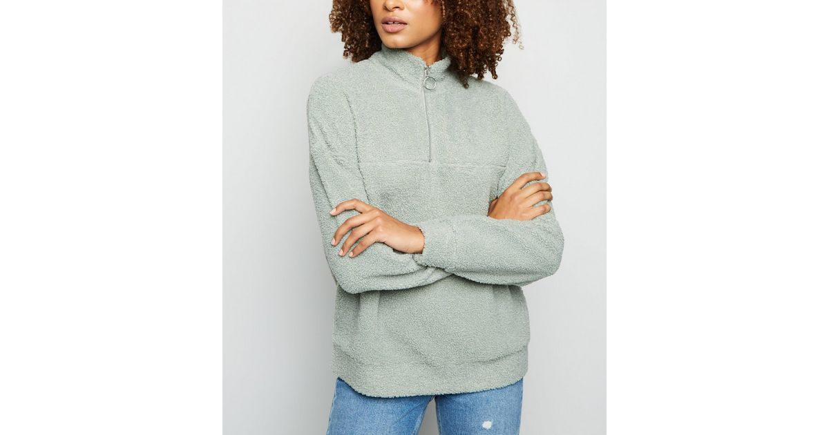 Mint Green Ring Zip Up Funnel Neck Sweatshirt | New Look