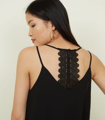 Black Button Lace Back Cami | New Look