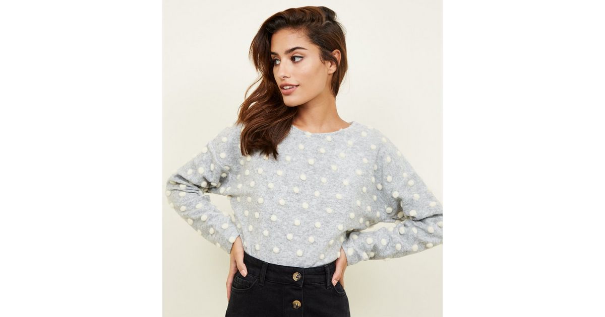 Light Grey Brushed Felted Spot Jumper | New Look