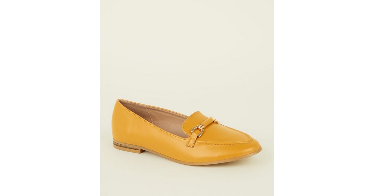 Yellow Leather-Look Bar Front Loafers | New Look